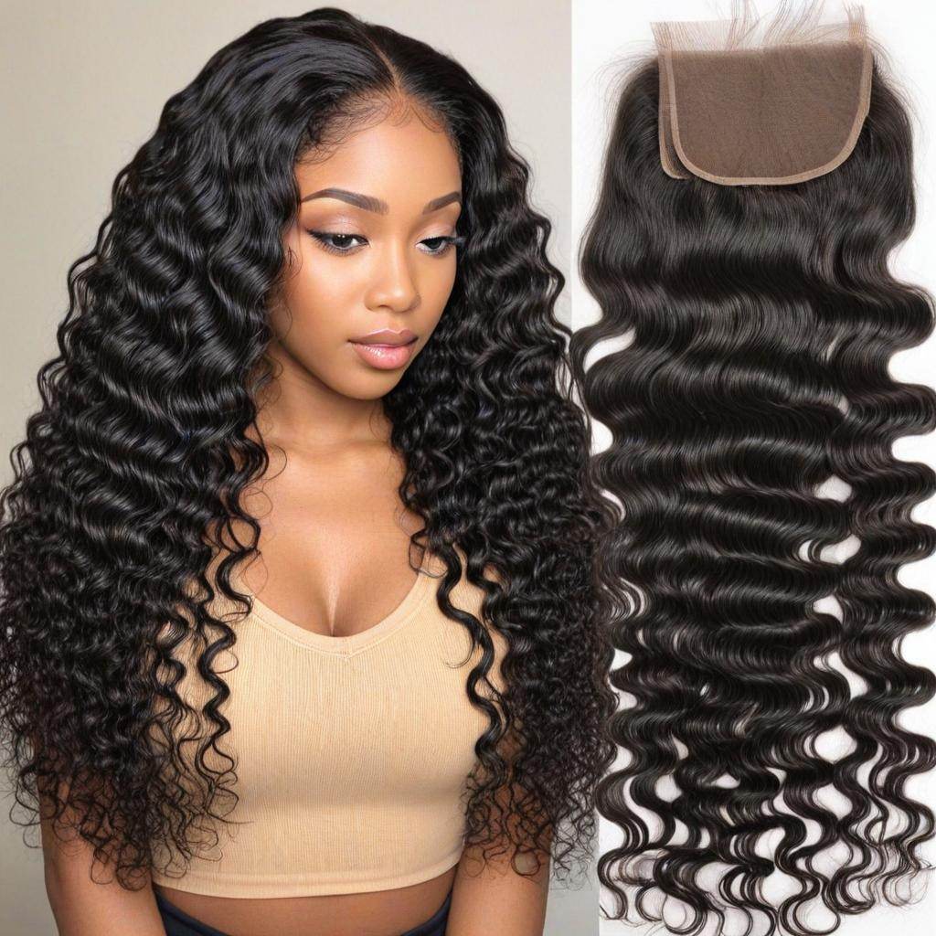 16" 4x4 Deep Wave Closure1 4x4 Transparent Closure for Perfect Hairstyles